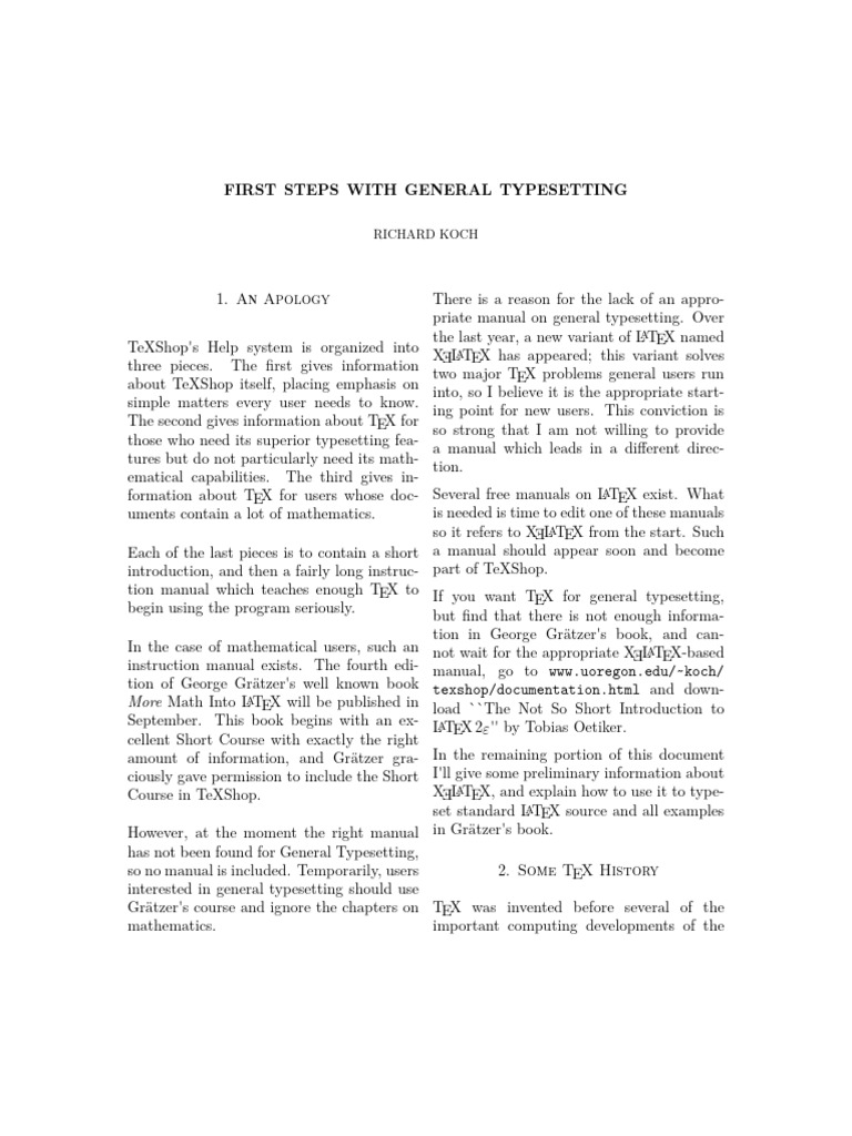 Koch - 1989 - First Steps With General Typesetting | PDF | Te X | Typefaces