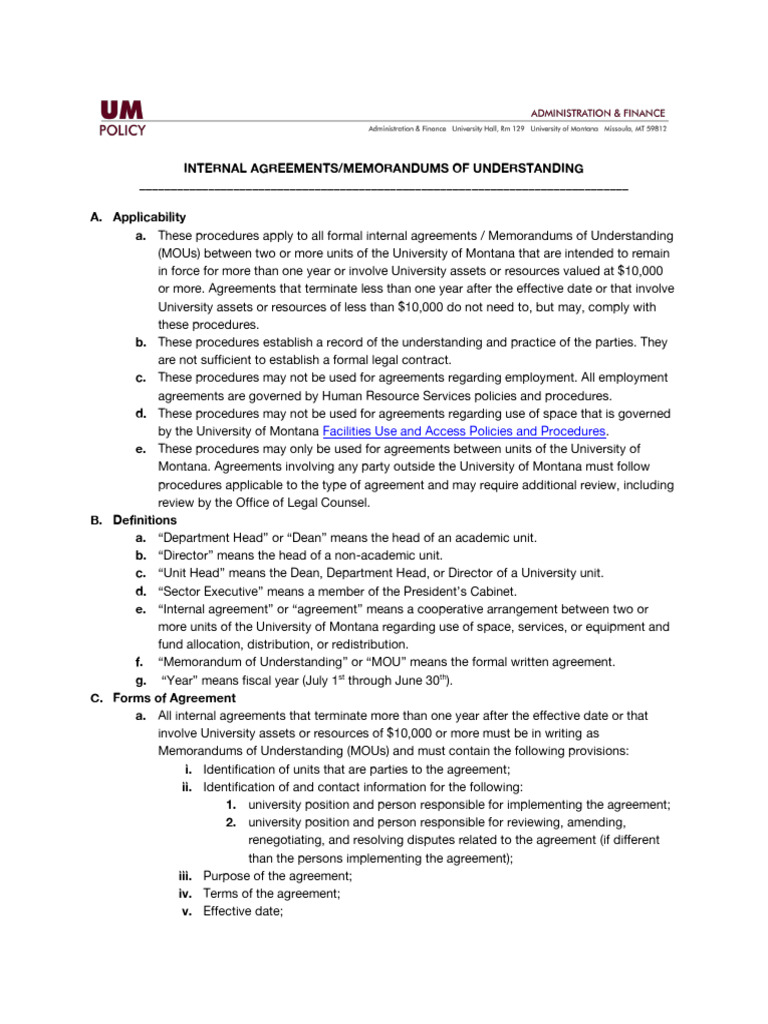Internal Agreements Procedure | PDF | Memorandum Of Understanding ...
