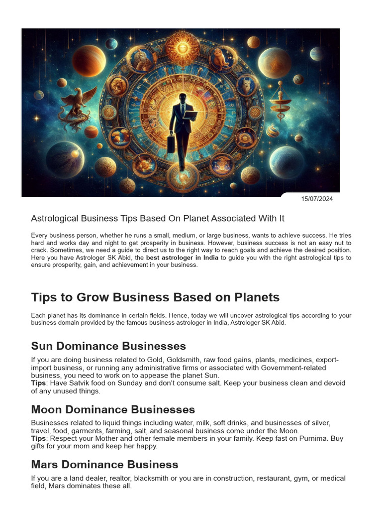Astrological Business Tips Based On Associated Planets by Astrologer ...