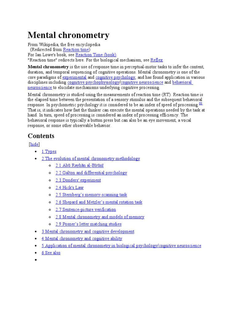 Mental Chronometry | Mental Chronometry | Mental Processes