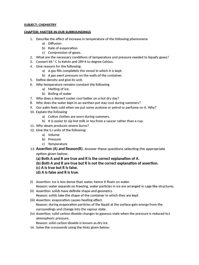 Worksheet_Ch1 (1) | PDF | Water | Gases