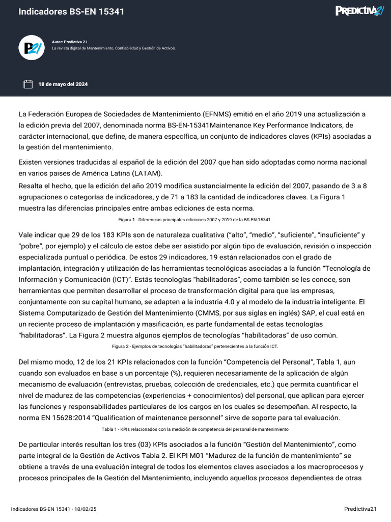 Artículo P21 Indicadores Bs en 15341 | PDF | Indicador de rendimiento