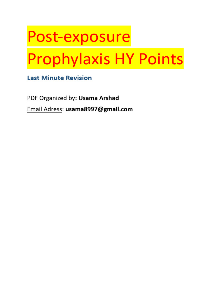 Post-Exposure Prophylaxis (HY Points) | PDF | Rabies | Hepatitis B