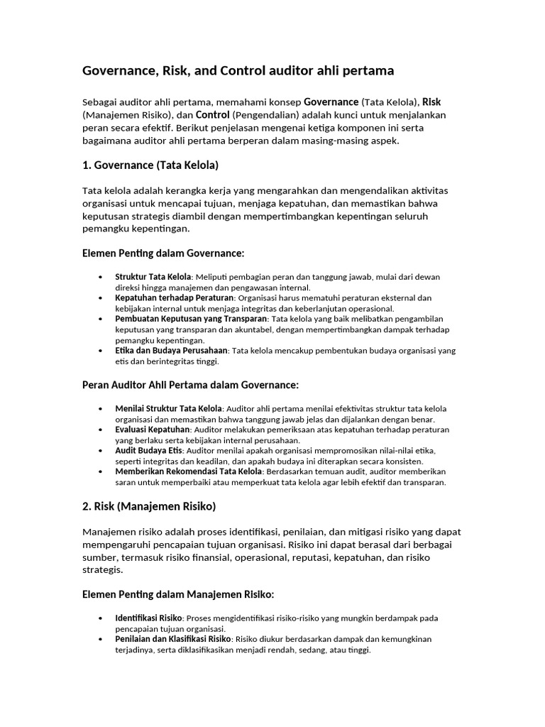 5. Governance, Risk, and Control auditor ahli pertama | PDF