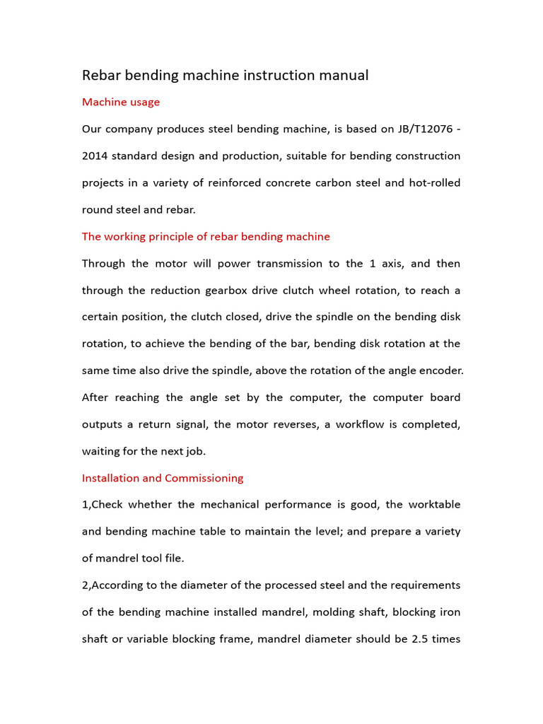 Rebar Bending Machine User Manual | PDF | Clutch | Manual Transmission
