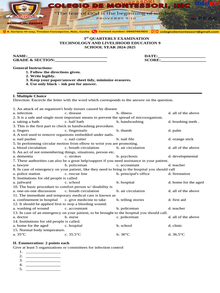 3rd quarter TLE 9 | PDF | Infection | First Aid