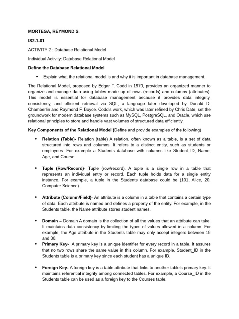 ACTIVITY 2_Database Relational Model | PDF | Relational Model | Relational Database