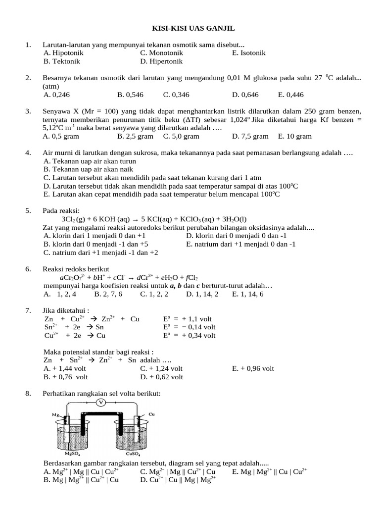 KISI KISI KIMIA XII UAS GANJIL | PDF