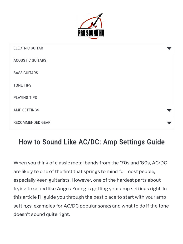 AC/DC "Back in Black" Amp Settings | PDF | Equalization (Audio) | Guitars
