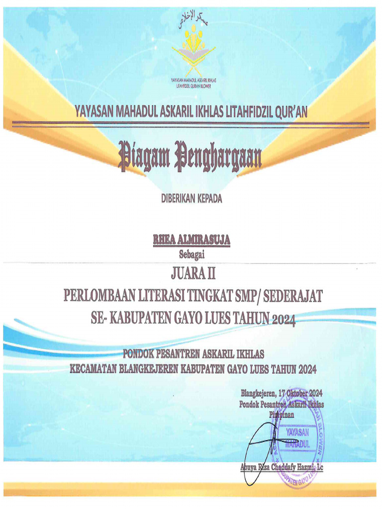 00 Piagam Juara 2 | PDF