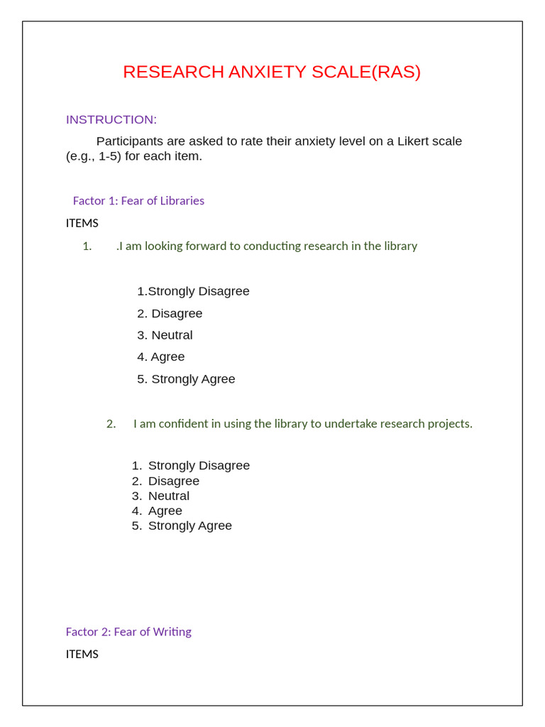 Research Anxiety Scale (RAS) Overview | PDF | Fear | Human Communication