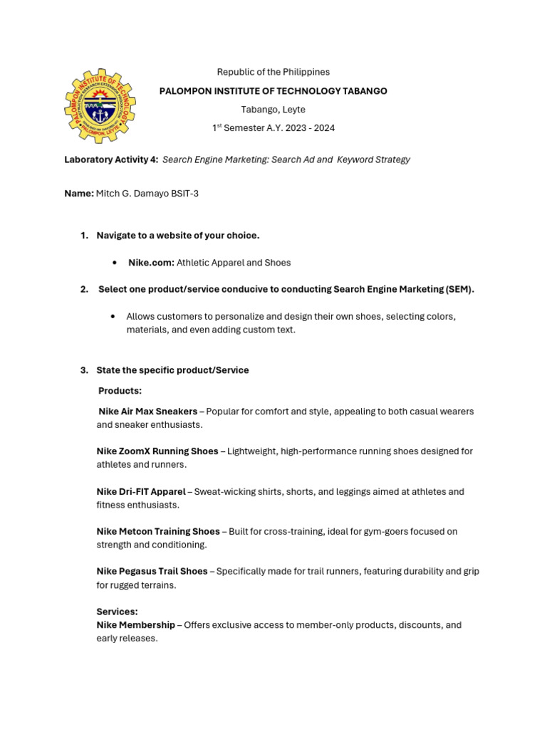 Da_Laboratory Activity 4 | PDF | Nike | Sneakers