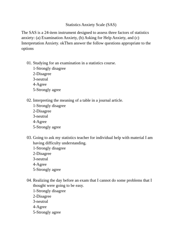 Statistics Anxiety Scale Questionnaire | PDF | Learning