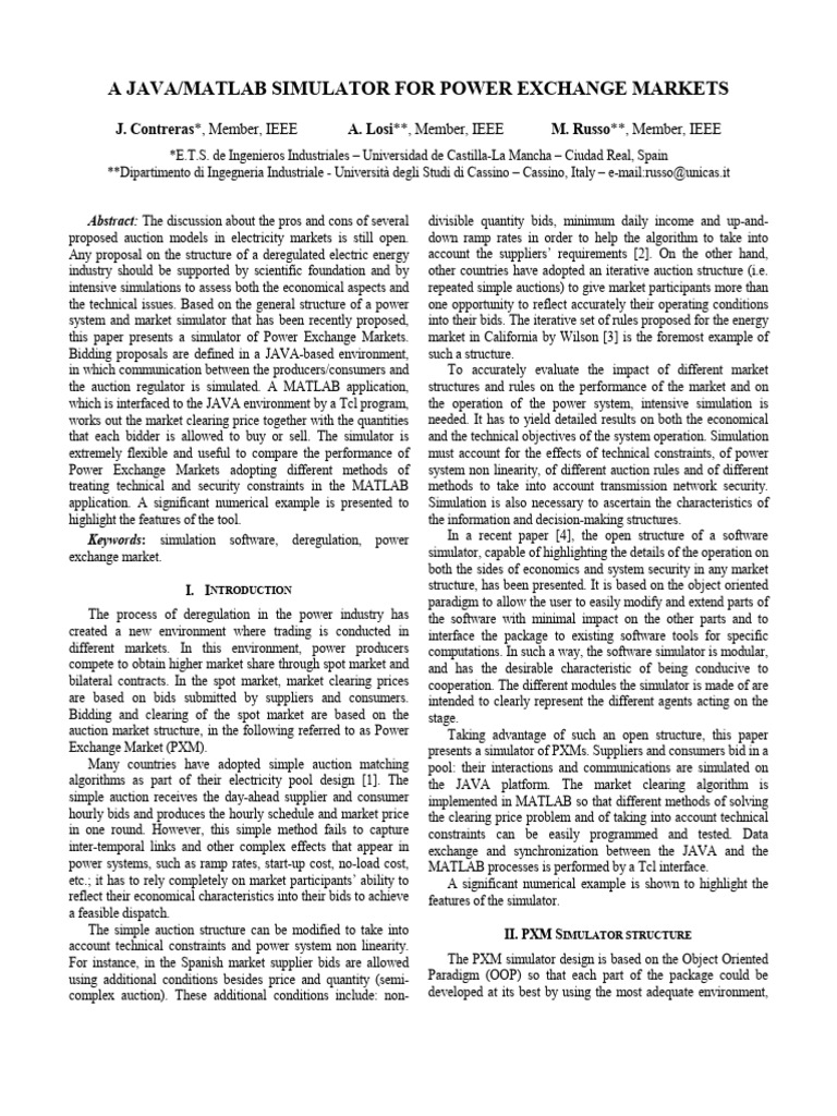A Java Matlab For Deregulated Markets | PDF | Auction | Software