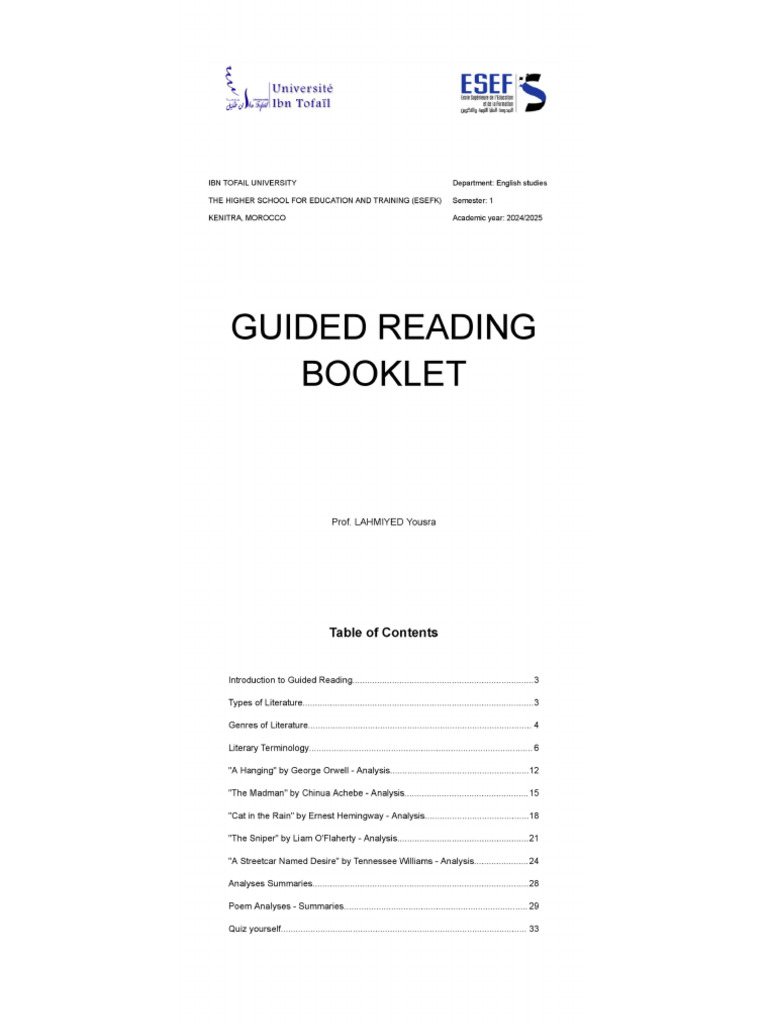 Guided Reading S1 - Booklet | PDF