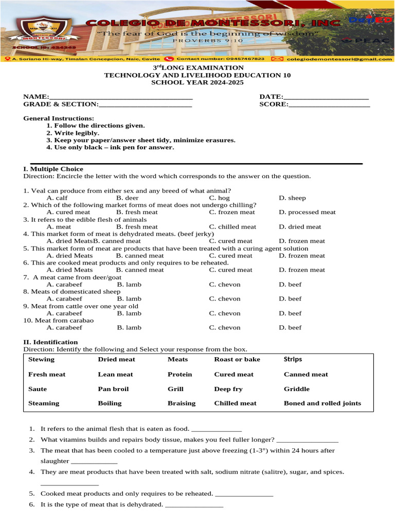 TLE 3rd Quarter Exam | PDF | Grilling | Cooking