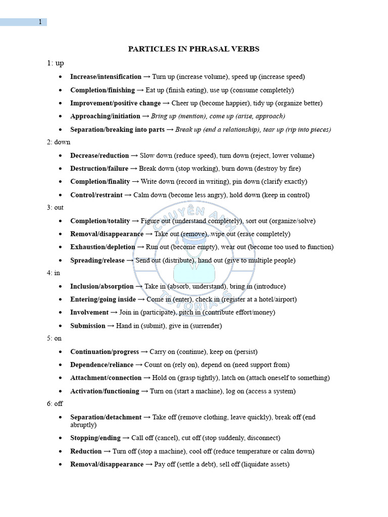 Particles in Phrasal Verbs | PDF