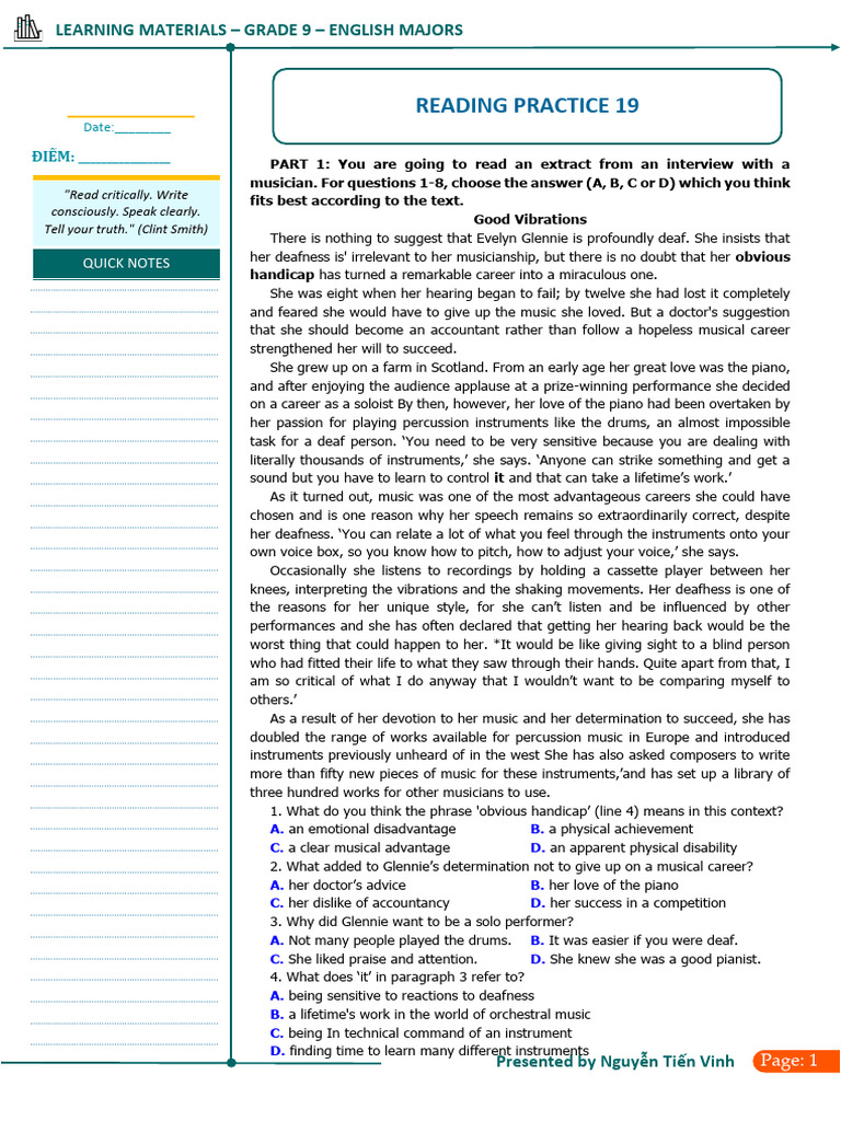 Reading Practice for Grade 9 English | PDF | Aurora