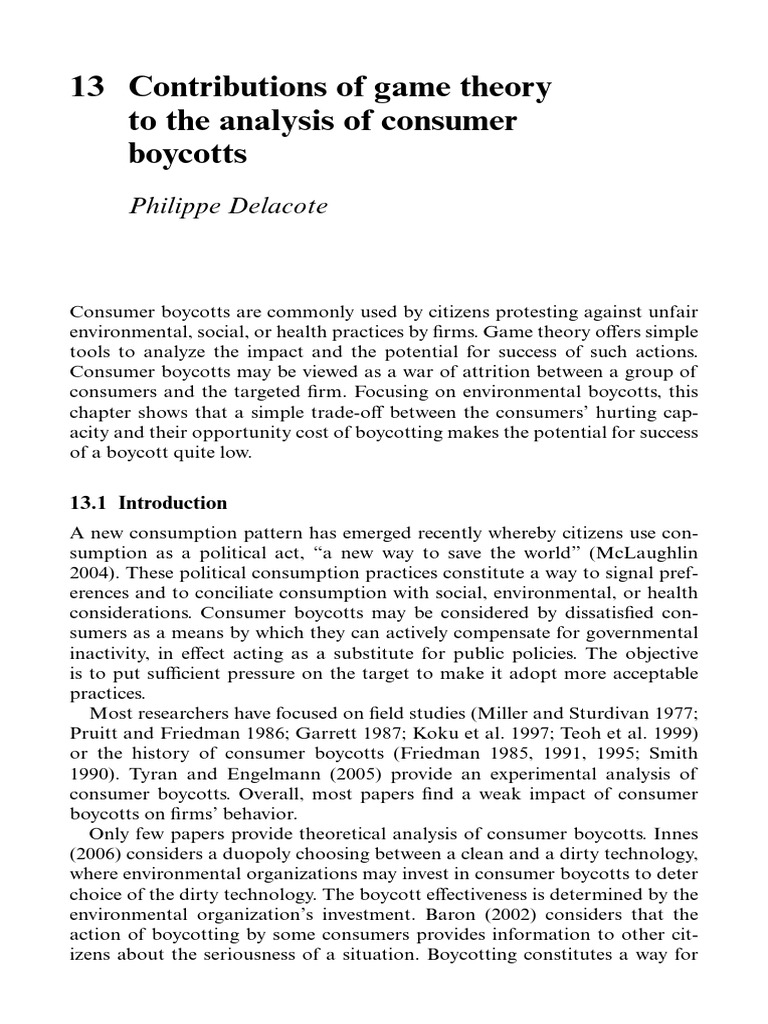 Game Theory Insights on Consumer Boycotts | PDF | Boycott | Profit ...