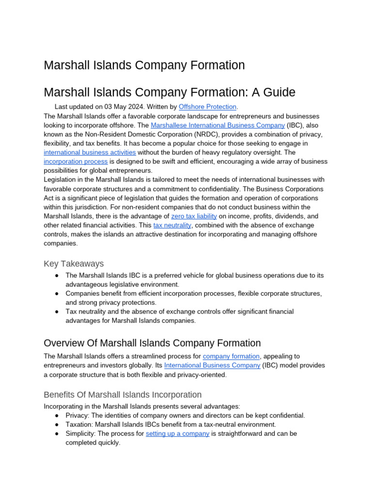Marshall Islands Company Formation | PDF | Bearer Instrument | Taxes