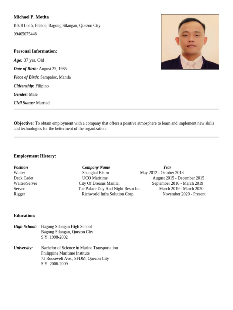Michael Resume | PDF | Water Transport | Shipping