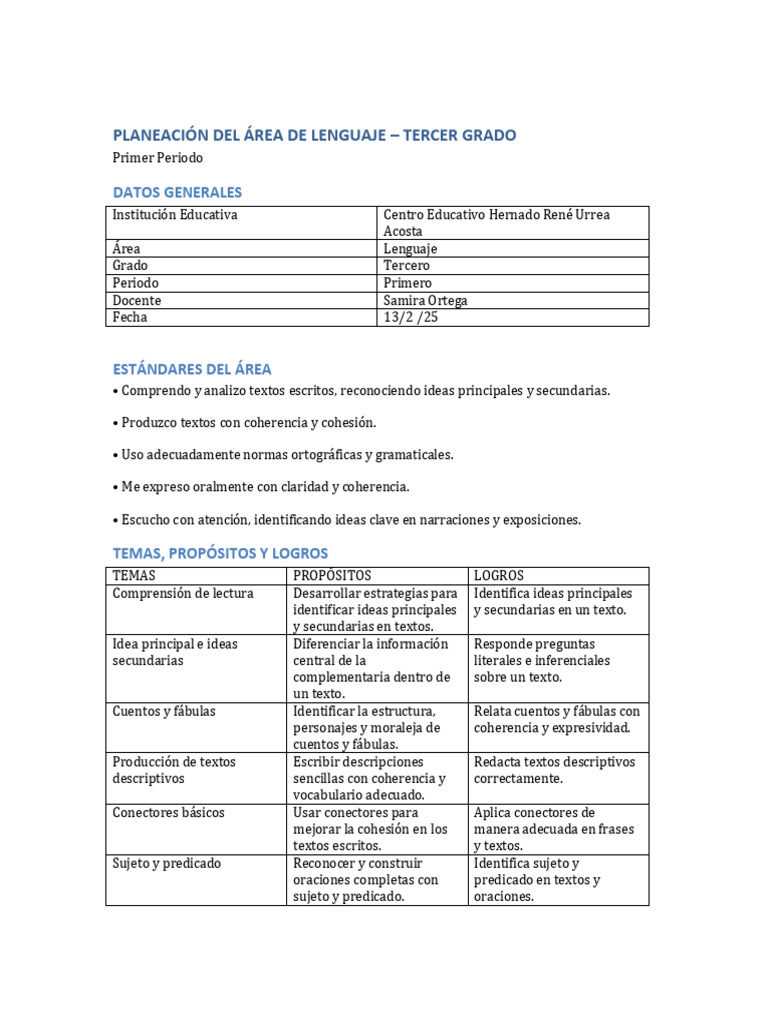 Planeación Lenguaje Tercer Grado | PDF | Comunicación humana | Lingüística