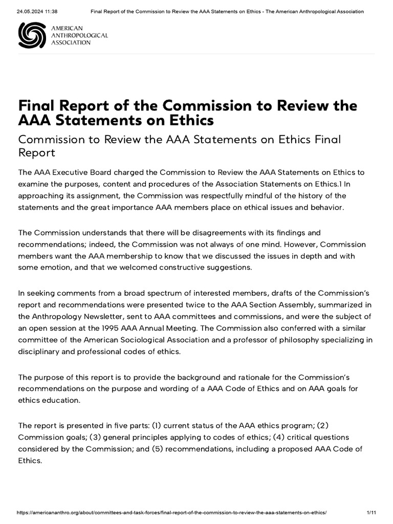 Final Report of the Commission to Review the AAA Statements on Ethics ...