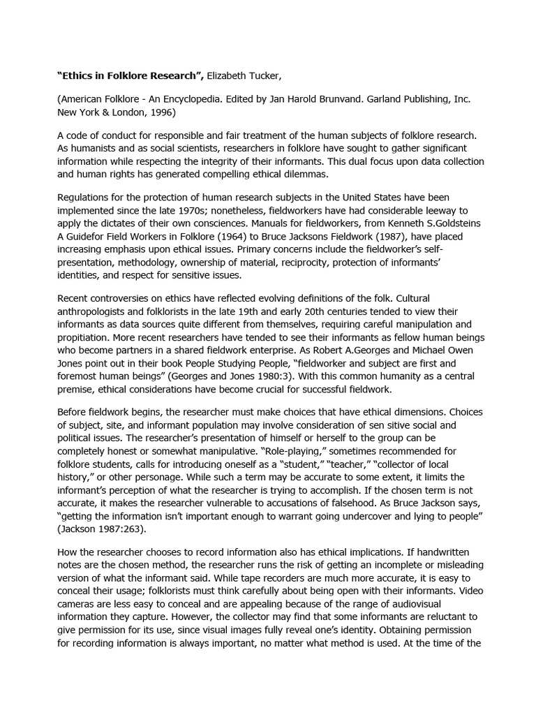 Ethics in Folklore Research | PDF | Folklore | Jokes