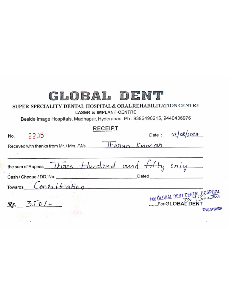 Global Dent Hyderabad Billing Form 564885 | PDF