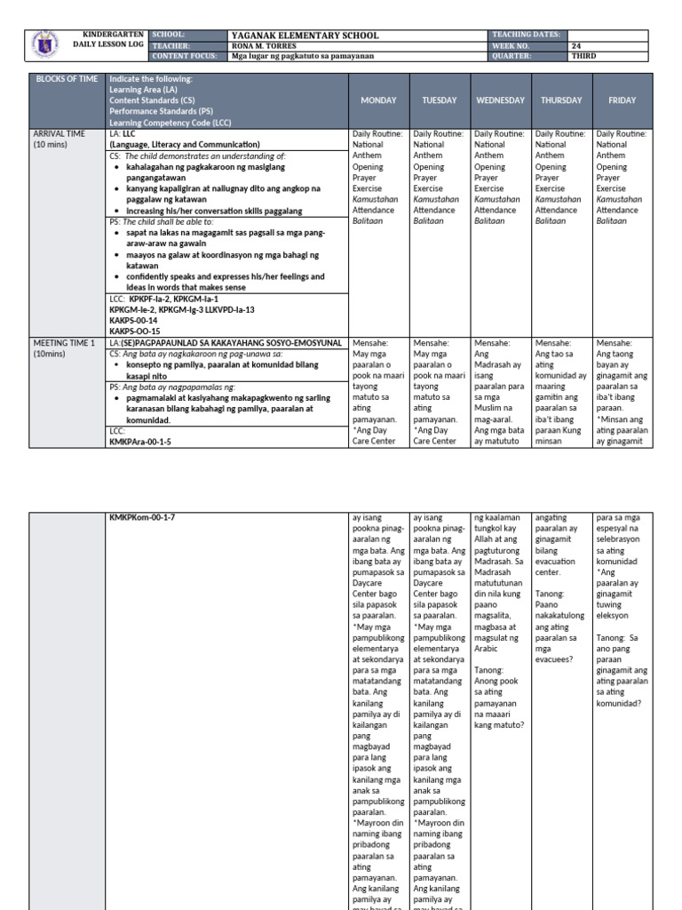 DLL Kinder Q3 W4 | PDF