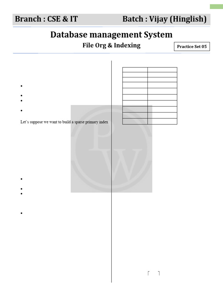 File Org & Indexing - Practice Sheet 05 (Database Management System) | PDF | Database Index ...