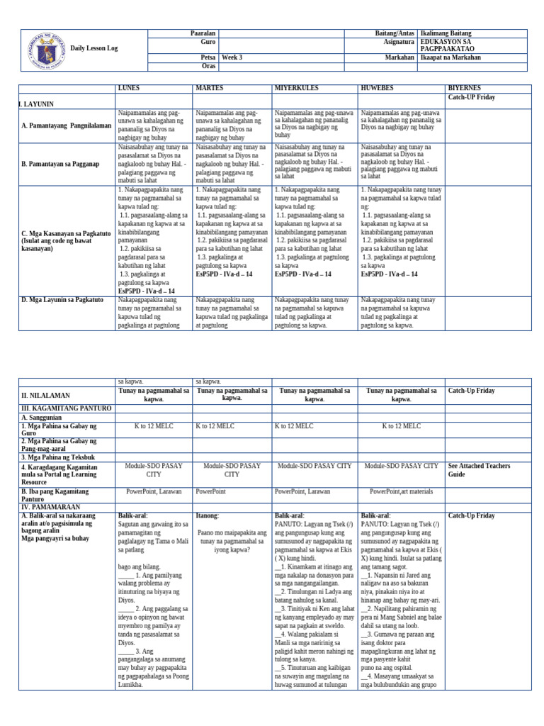 Week 3-DLL Q4 Esp 5 | PDF