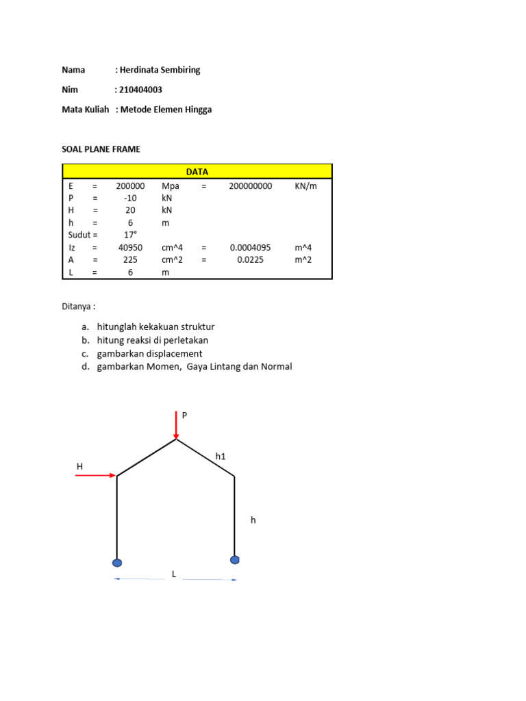 Plane Frame Analysis Using Finite Element Method | PDF