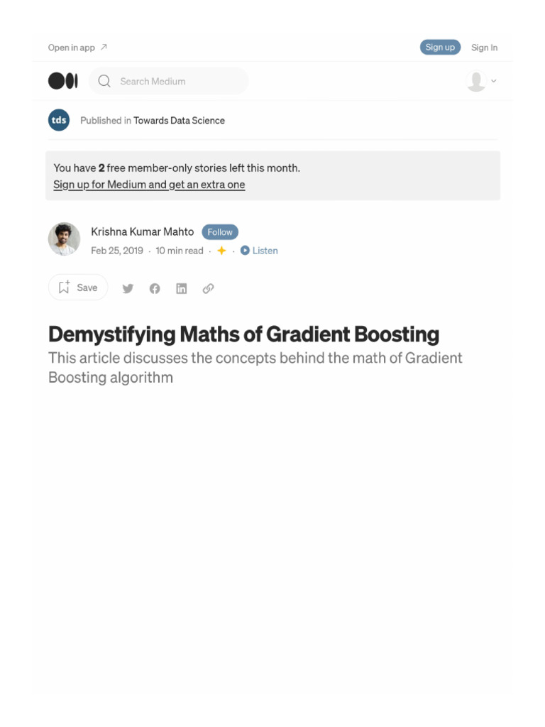 Demystifying Maths of Gradient Boosting - by Krishna Kumar Mahto - Towards Data Science | PDF