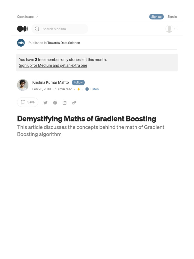 Demystifying Maths of Gradient Boosting by Krishna Kumar Mahto Towards Data Science 2 | PDF ...