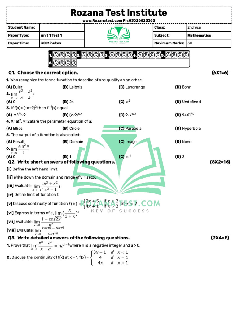 Class 12 Maths Chapter Tests PDF | PDF | Triangle | Function (Mathematics)