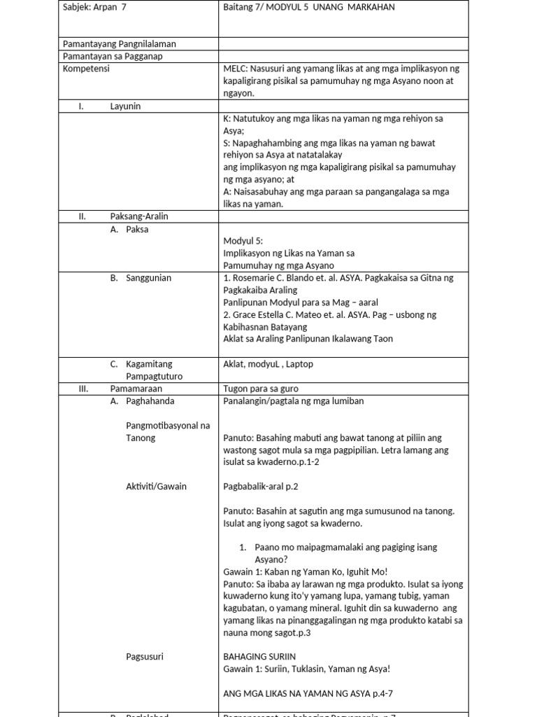 Arpan 7 DLL Q1 Modyul 5 | PDF