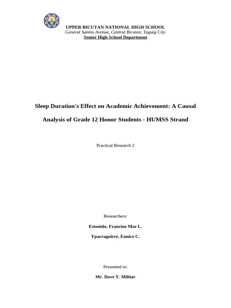 Final Paper - Estonido and Yparraguirre (12 HUMSS 1) | PDF | Sleep | Sleep Deprivation