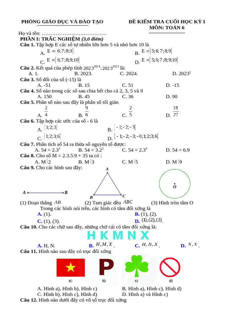 Đề CK1 1 - T6 | PDF