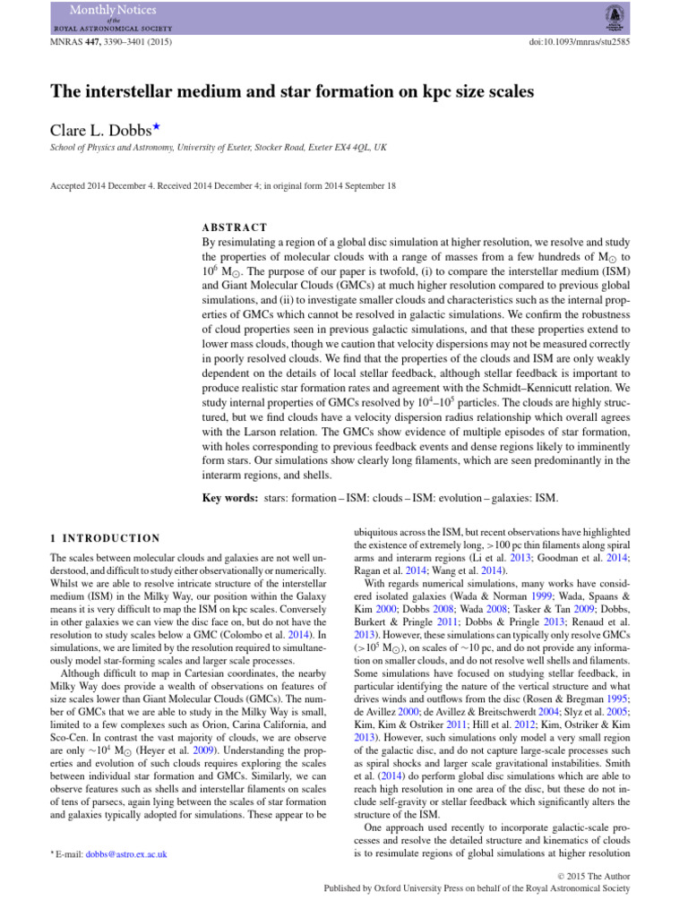 Dobbs - 2015 - The Interstellar Medium and Star Formation On KPC Size ...