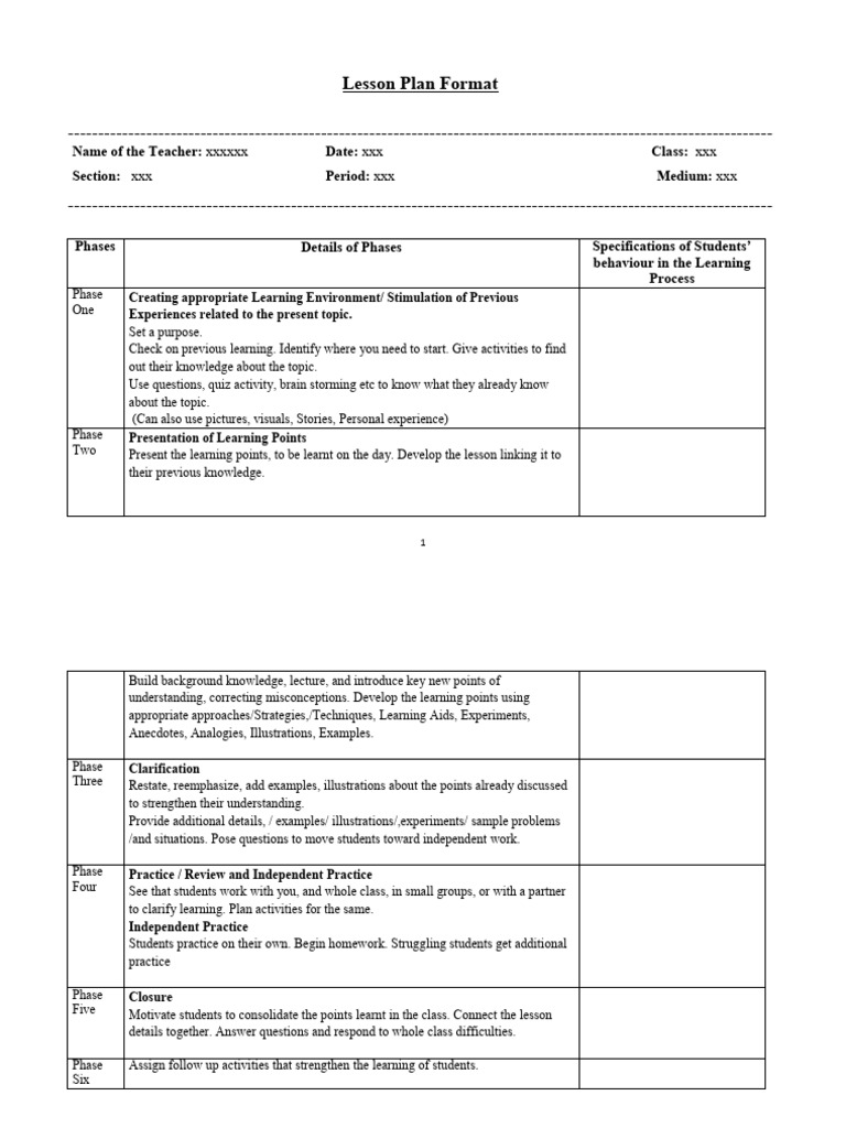 Lesson Plan, Unit Test & Test Material Format For Students | PDF ...