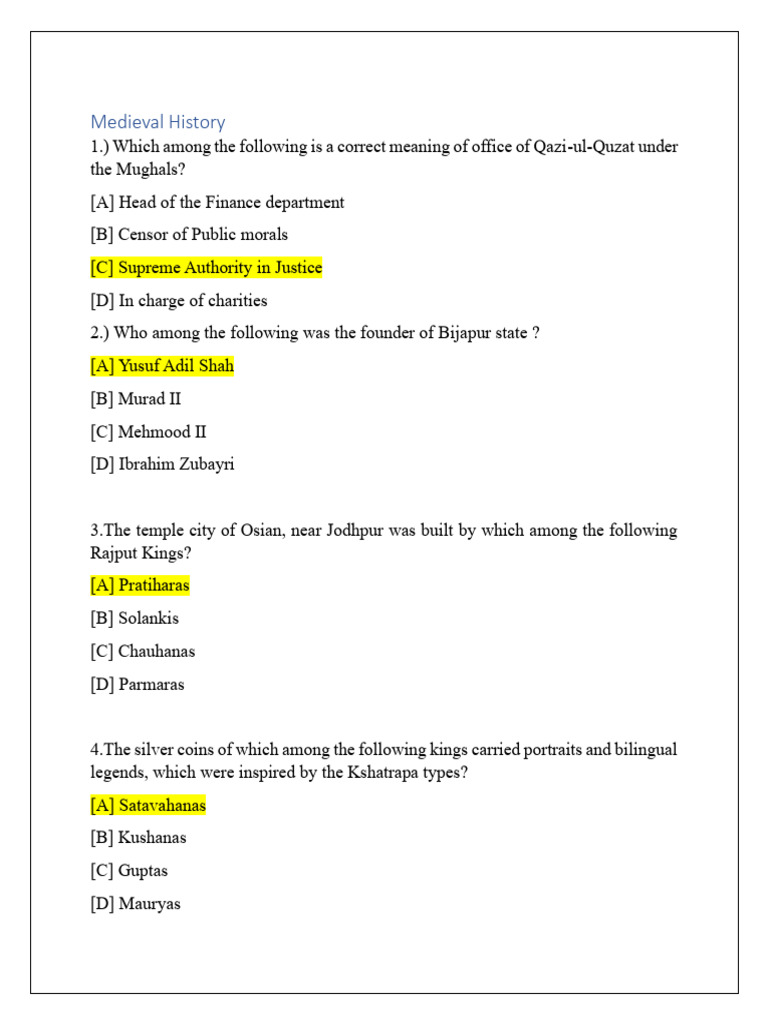 Key Questions on Medieval Indian History | PDF