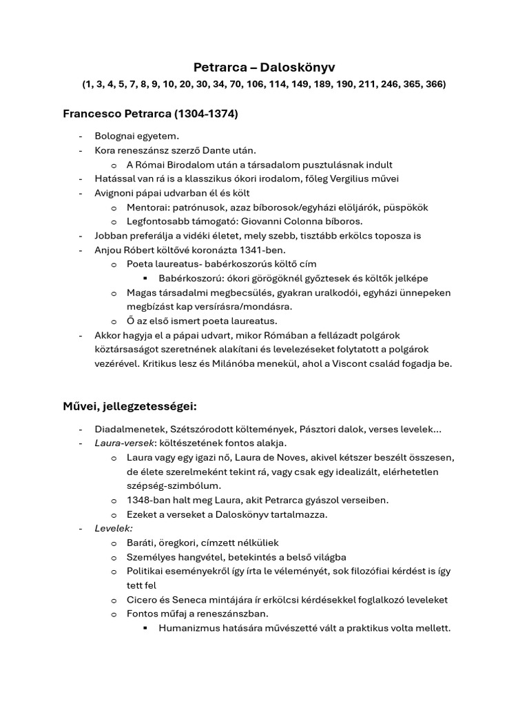 Petrarca Daloskonyv | PDF
