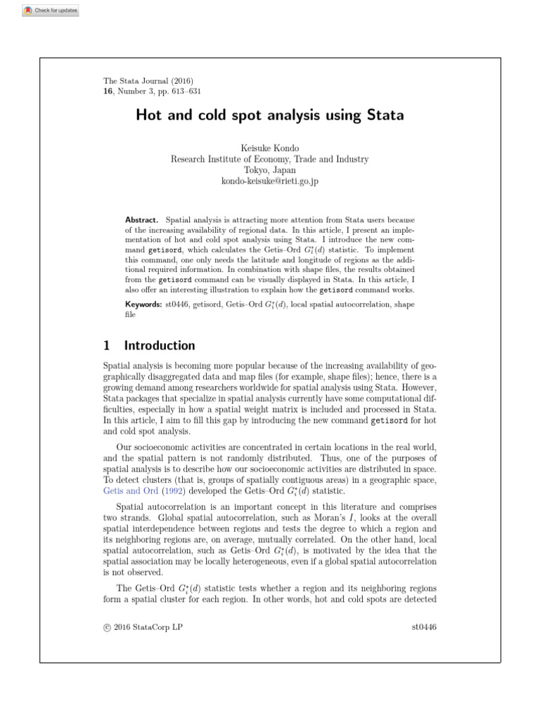 kondo-2016-hot-and-cold-spot-analysis-using-stata | PDF | Spatial Analysis