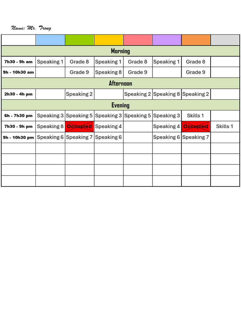 Timetable Monday To Friday With Room For Notes in Colour | PDF
