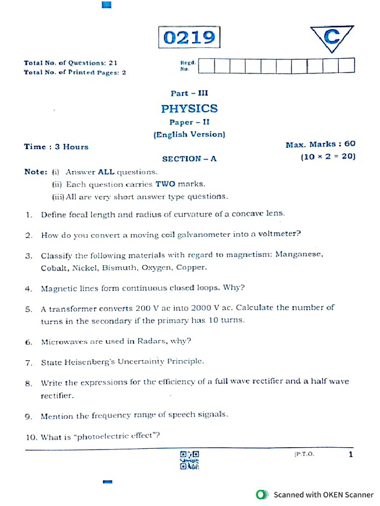 PHYSICS, Paper - 2 (English Version) | PDF