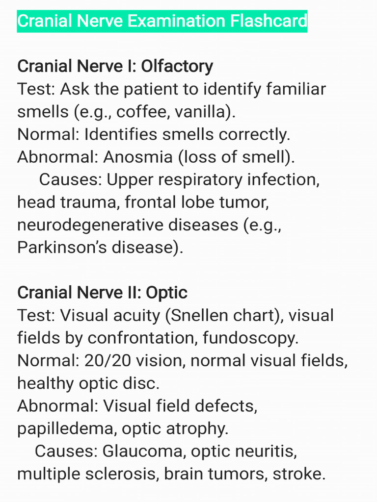 Cranial Nerves Examination | PDF