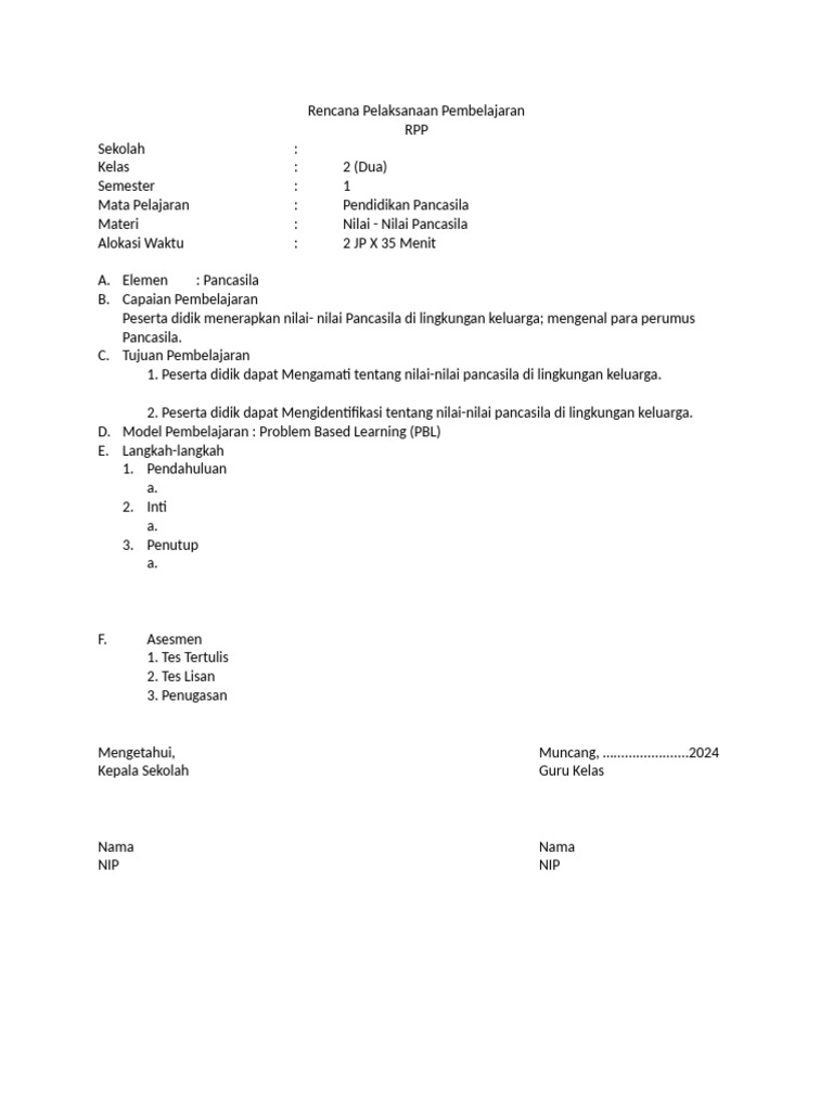 Format Rencana Pelaksanaan Pembelajaran | PDF