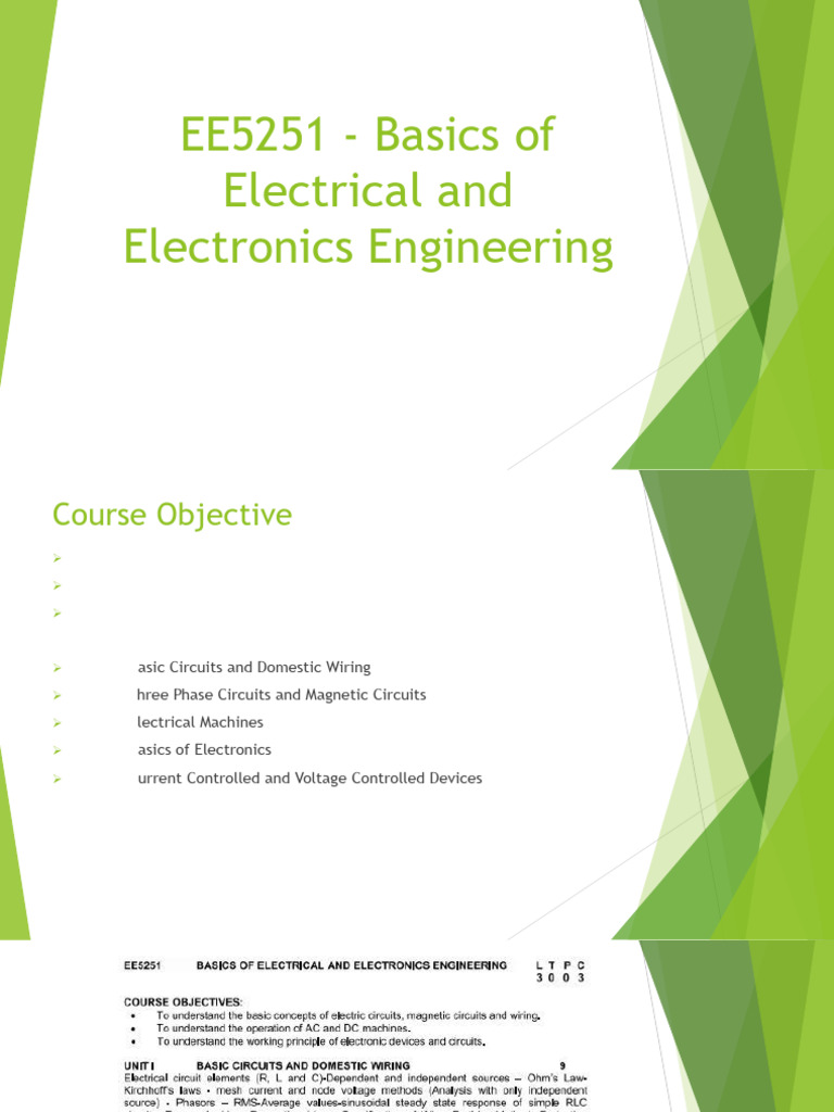 EE5251 - Basics of Electrical and Electronics Engineering Introduction | PDF | Transistor ...