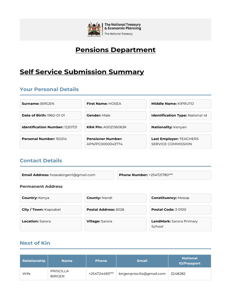 Pension Submission for Hosea Birgen | PDF | Pension